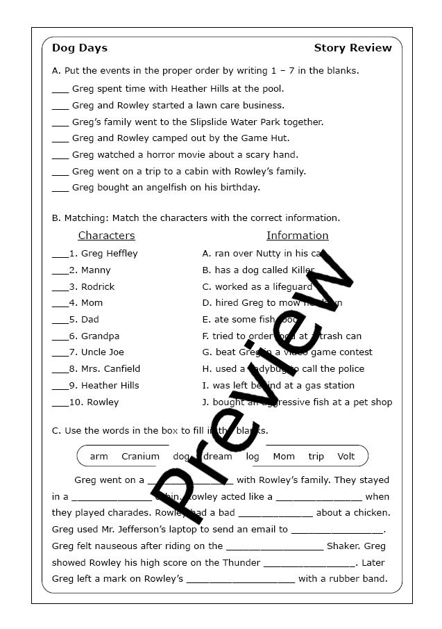 Jeff Kinney "Dog Days" worksheets | Made By Teachers