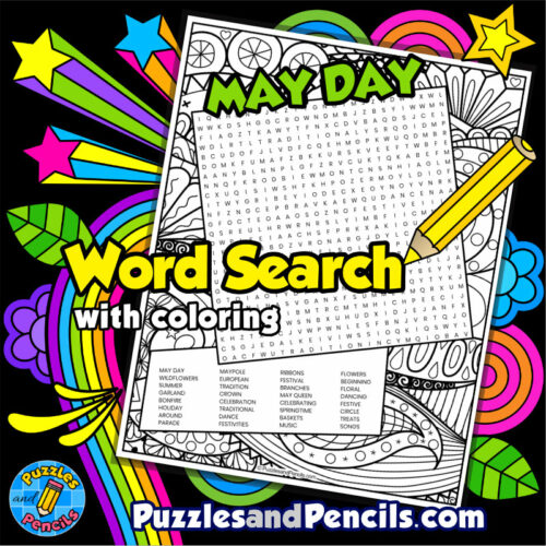 May Day Word Search Puzzle Activity Page with Coloring | May Wordsearch ...