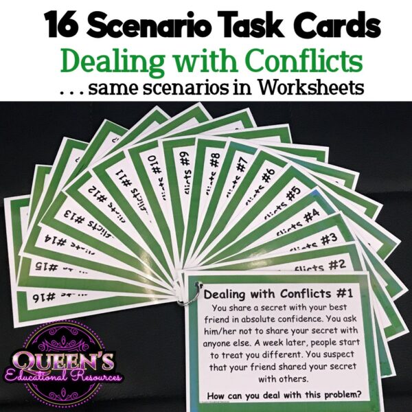 Dealing with Conflicts Scenario Task Cards and Worksheets, Conflict ...