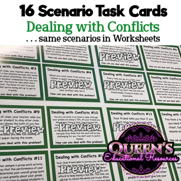 Dealing with Conflicts Scenario Task Cards and Worksheets, Conflict ...