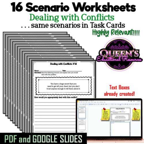 Dealing with Conflicts Scenario Task Cards and Worksheets, Conflict ...