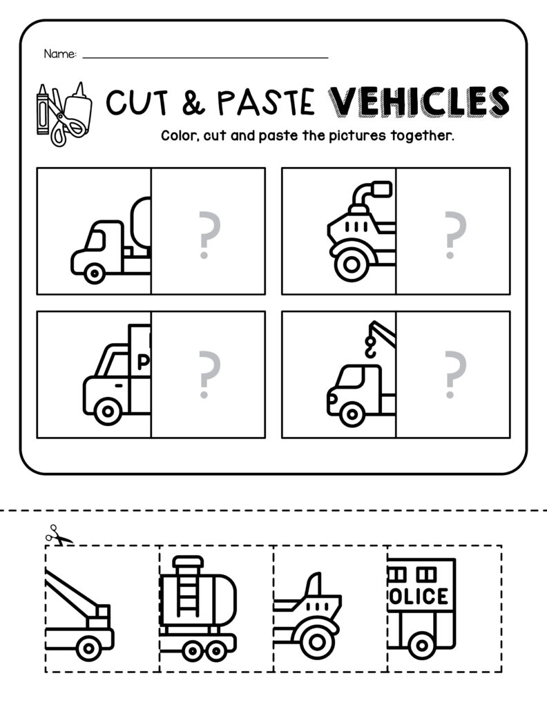 Cut and Paste Vehicles Worksheets | Made By Teachers