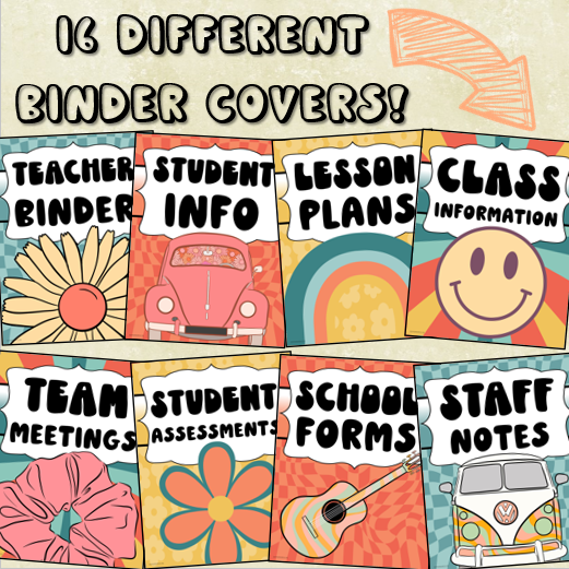Binder Covers and Spines Teacher Planner Editable Groovy Retro Vibes ...