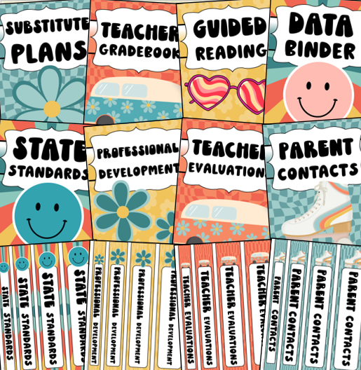 Binder Covers and Spines Teacher Planner Editable Groovy Retro Vibes ...