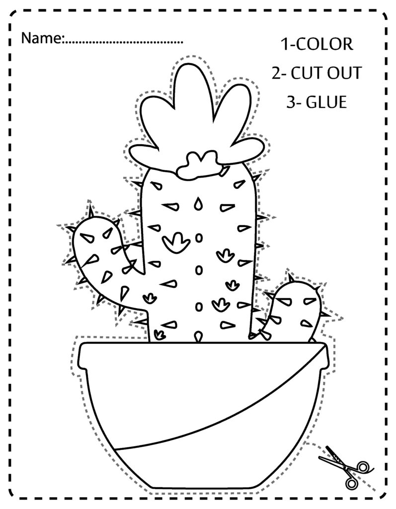 Cut and Paste Cactus Scissor Practice for Preschool Worksheets | Made ...
