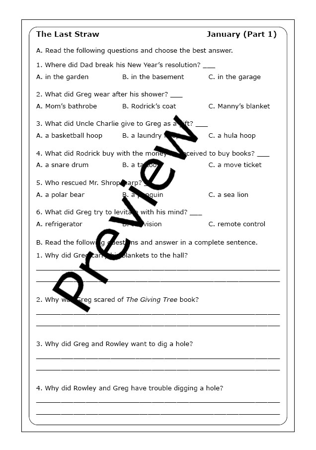 Jeff Kinney "The Last Straw" worksheets | Made By Teachers