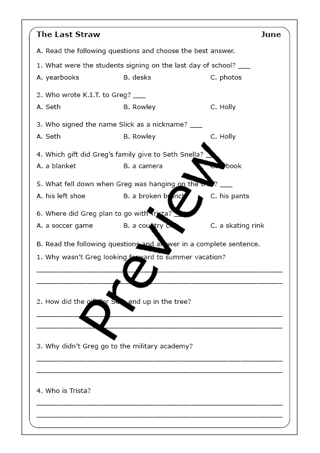 Jeff Kinney "The Last Straw" worksheets | Made By Teachers