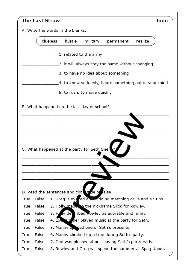 Jeff Kinney "The Last Straw" worksheets | Made By Teachers