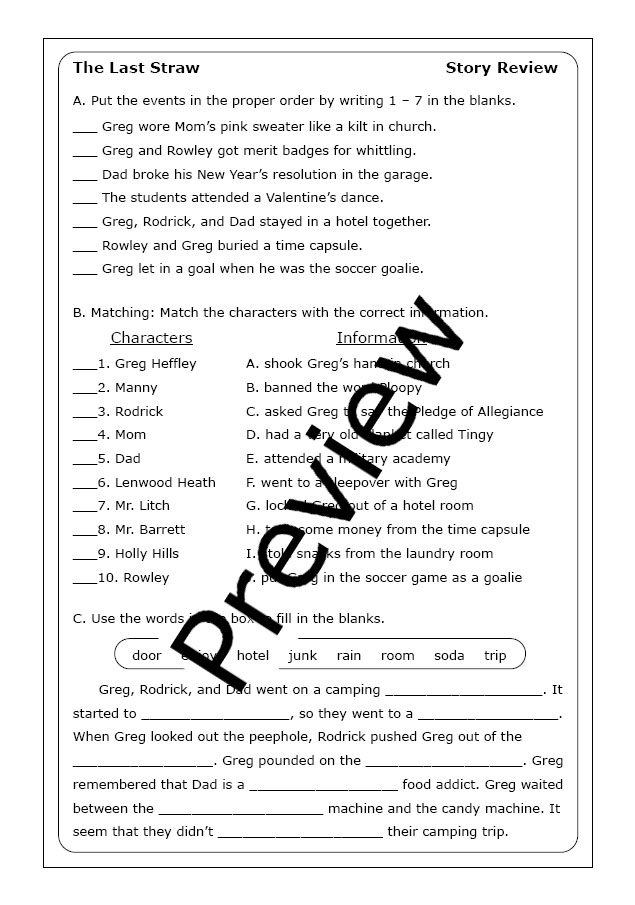 Jeff Kinney "The Last Straw" worksheets | Made By Teachers