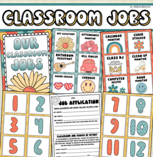 Classroom Jobs Helpers Chart Labels Signs Groovy Retro Vibes Theme ...