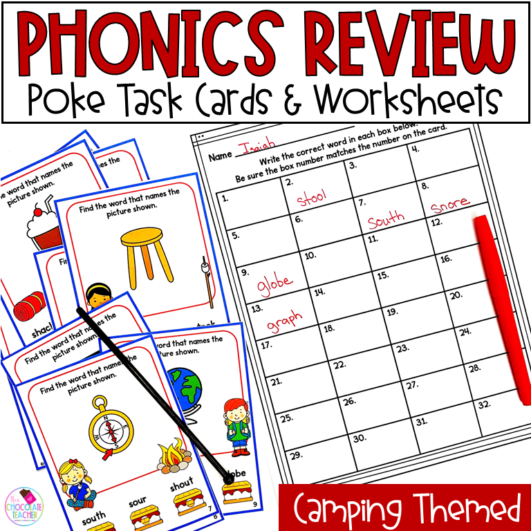 Phonics Task Poke Cards & Worksheets 1st Grade - Vowel Teams, Blends ...