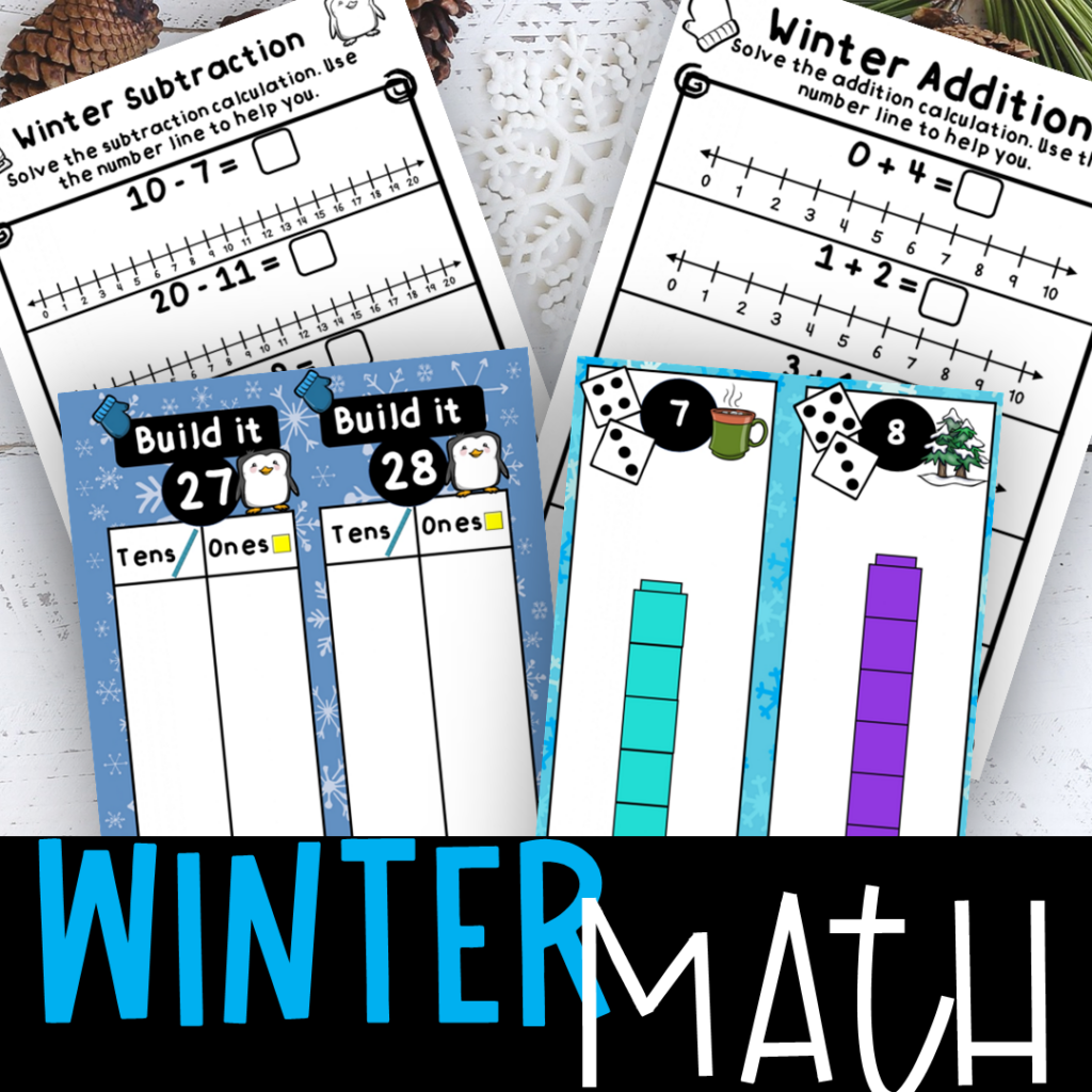 Winter Math Bundle Addition Subtraction with a number line Place Value ...