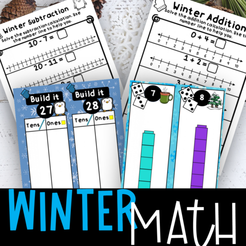 Winter Math Bundle Addition Subtraction with a number line Place Value ...