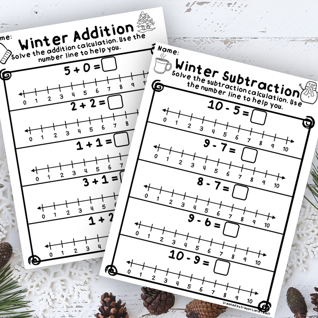 Winter Math Bundle Addition Subtraction with a number line Place Value ...