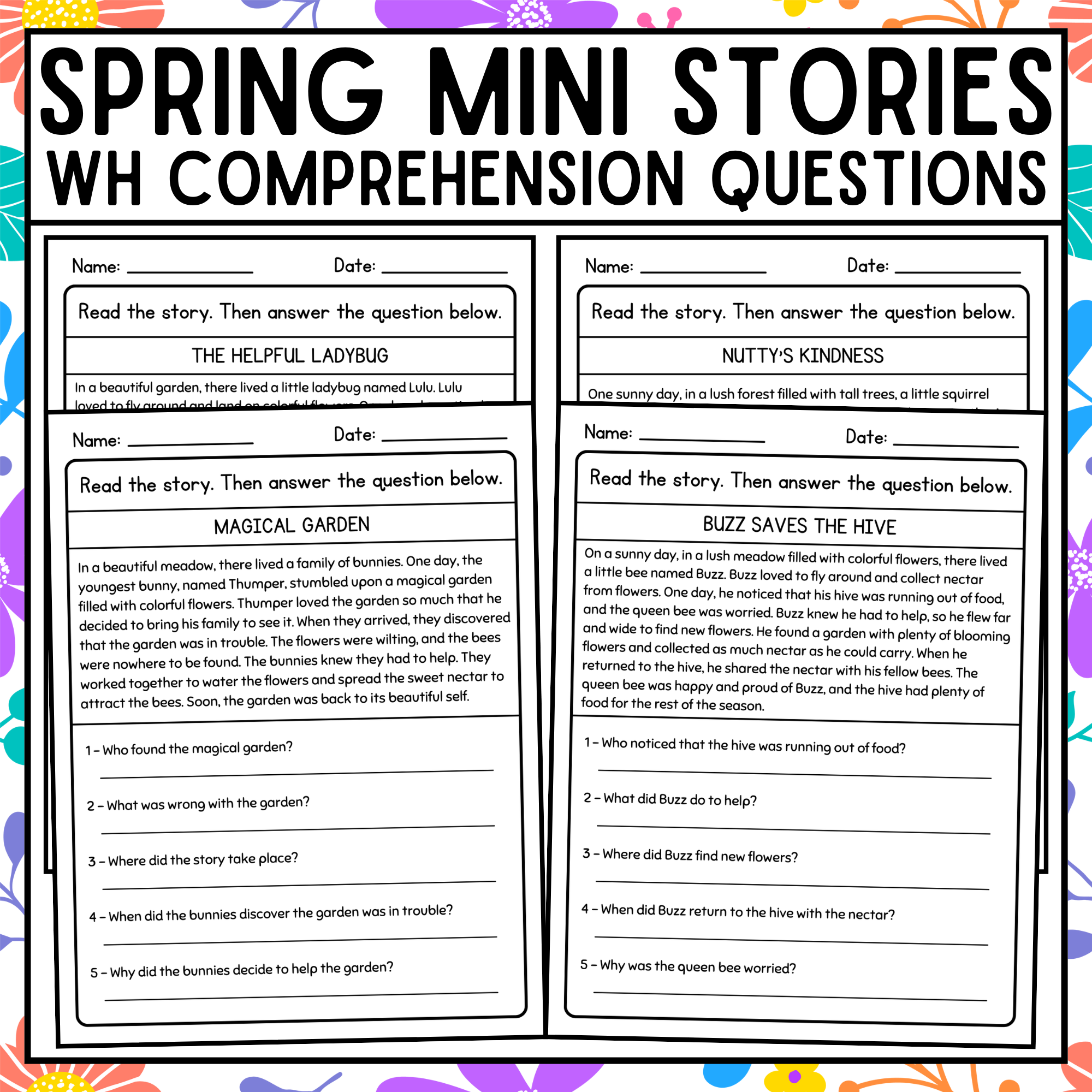 Spring Mini Stories And WH Comprehension Questions Spring WH Spring Mini Stories And WH Comprehension Questions Spring WH