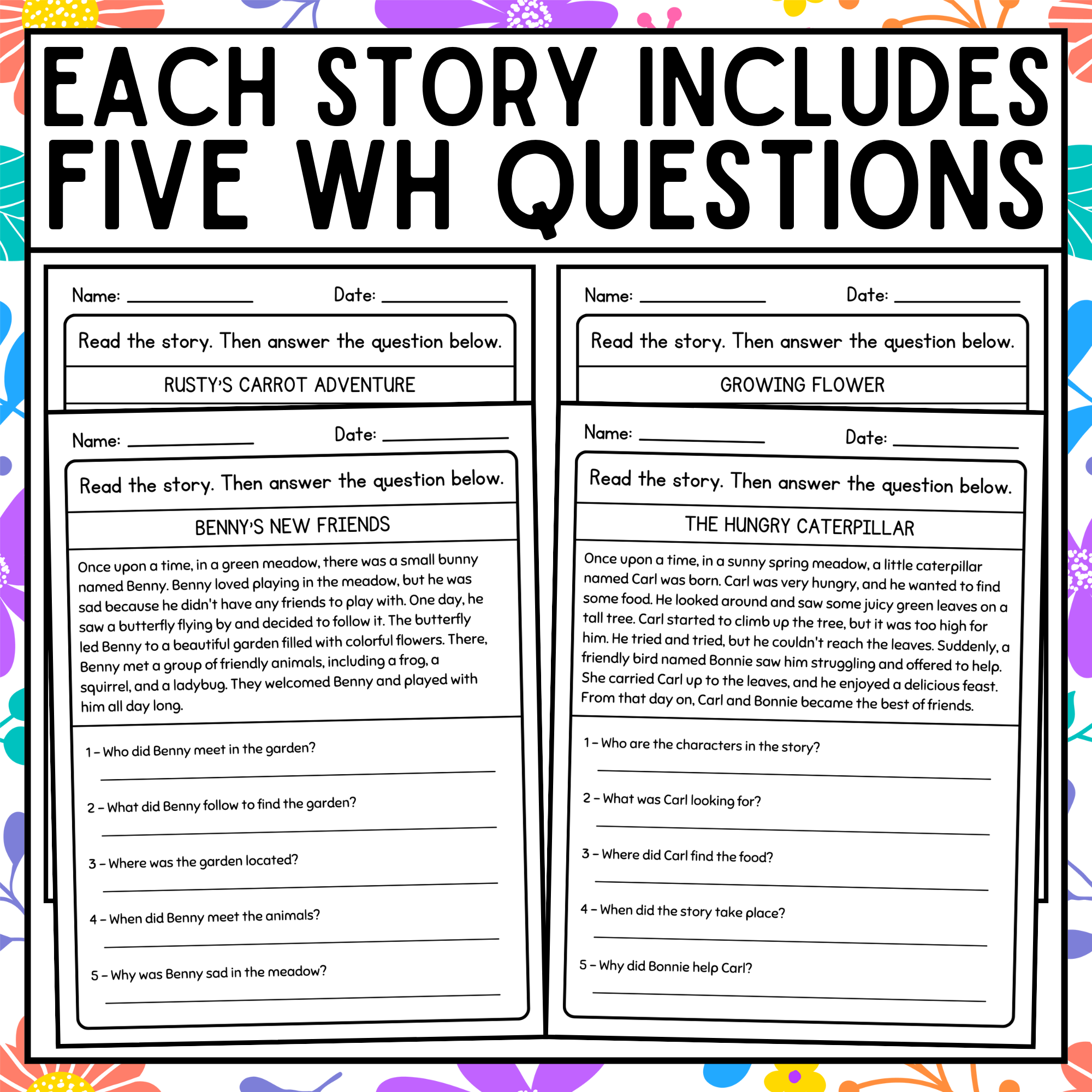 Spring Mini Stories and WH Comprehension Questions | Spring WH ...