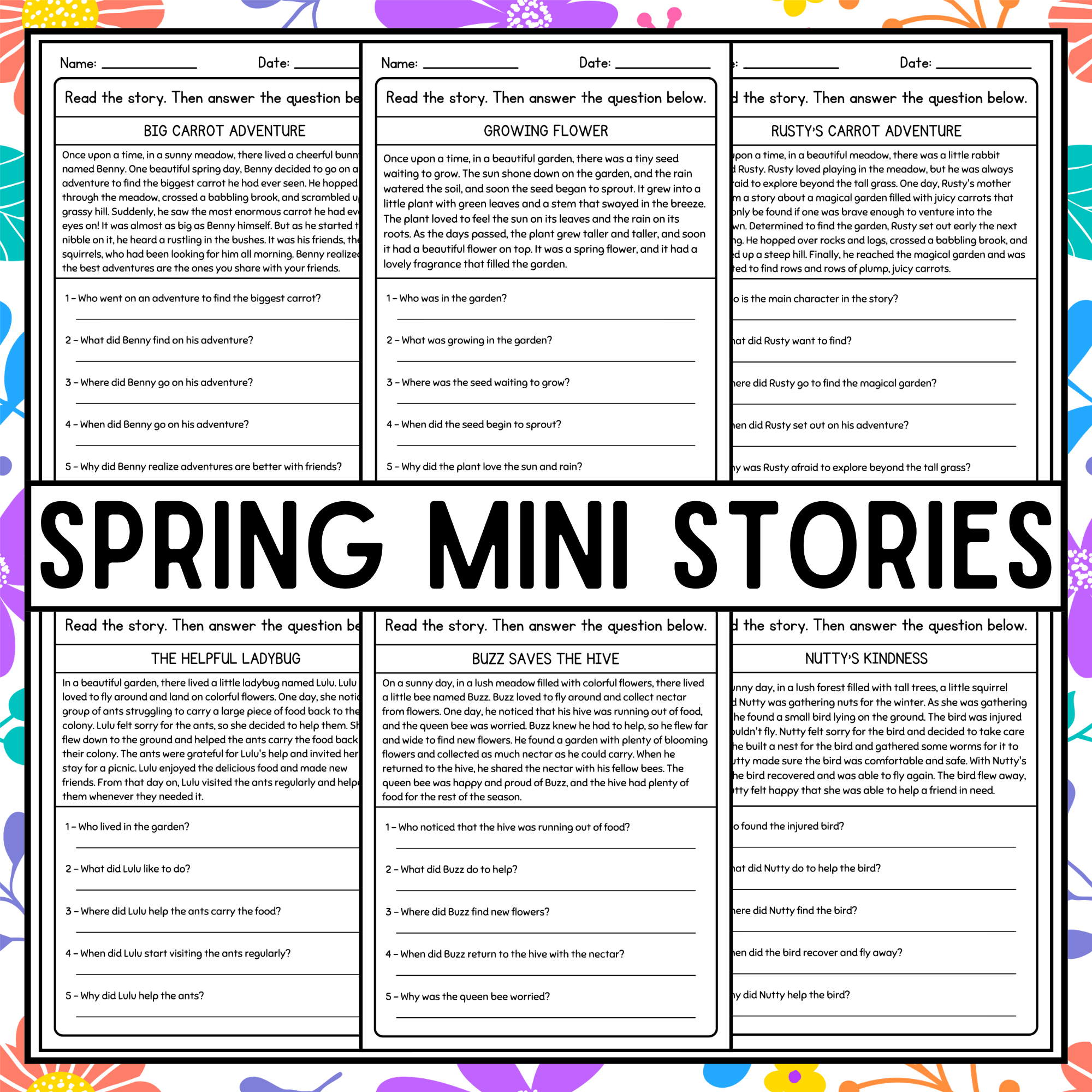 Spring Mini Stories and WH Comprehension Questions | Spring WH ...