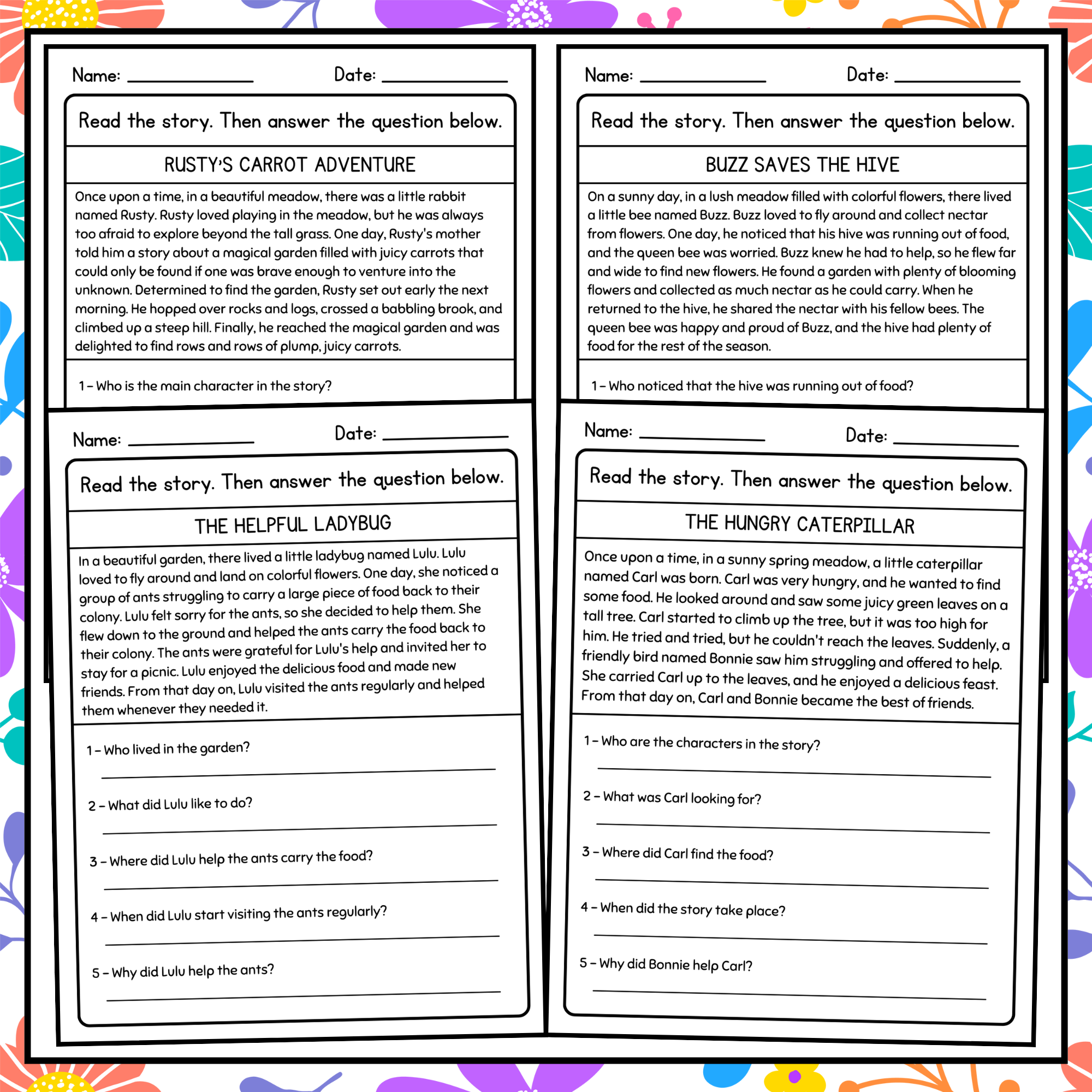 Spring Mini Stories and WH Comprehension Questions | Spring WH ...
