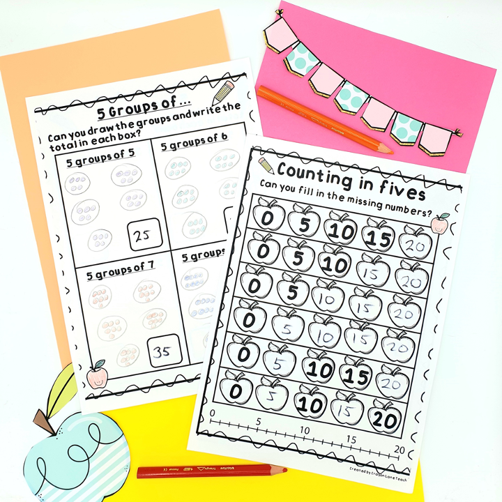 Multiplication Multiply by 5 Arrays Equal Groups Word Problems 1st ...