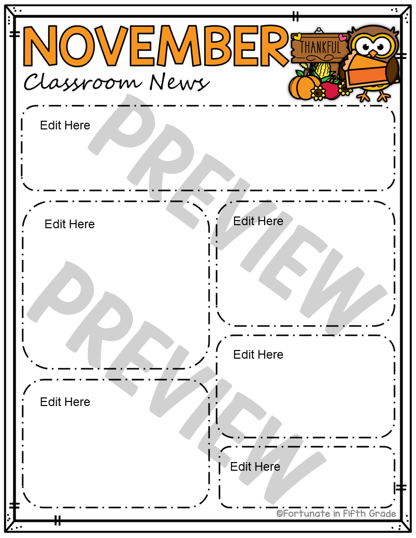 Editable Monthly Newsletter - NOVEMBER | Made By Teachers