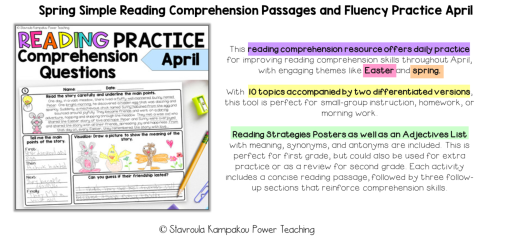 Spring Reading Comprehension Questions and Fluency Practice April ...