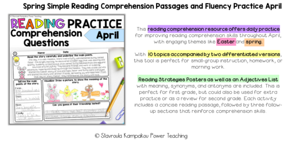 Spring Reading Comprehension Questions and Fluency Practice April ...