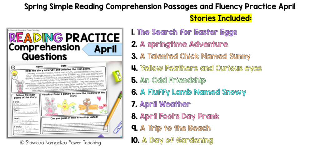 Spring Reading Comprehension Questions and Fluency Practice April ...