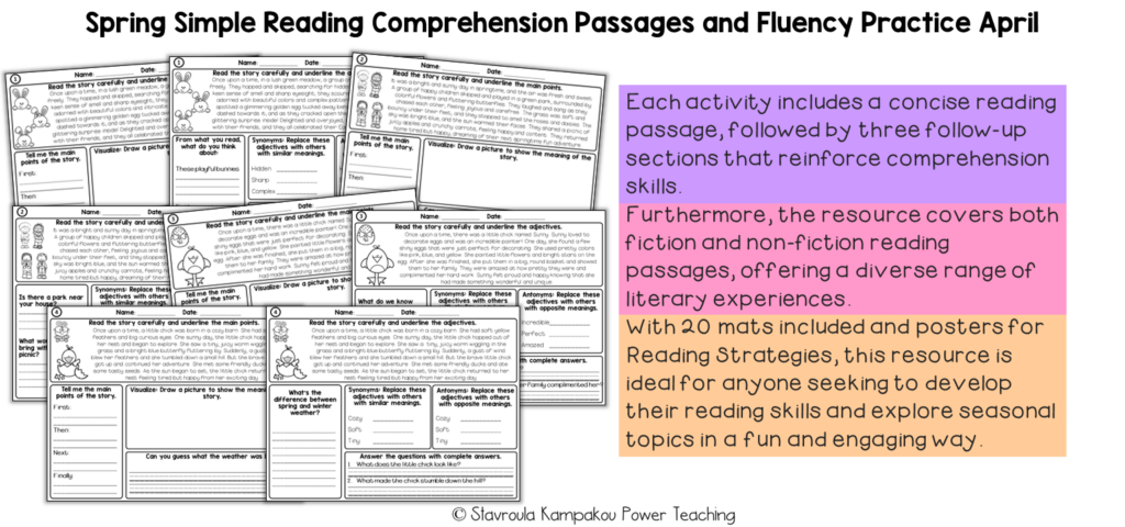 Spring Reading Comprehension Questions and Fluency Practice April ...