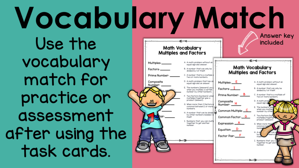 Task Cards and Vocabulary Match for Factors and Multiples | Made By ...