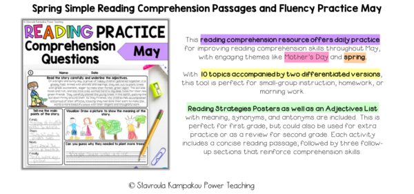 Spring Reading Comprehension Questions and Fluency Practice May | Made ...