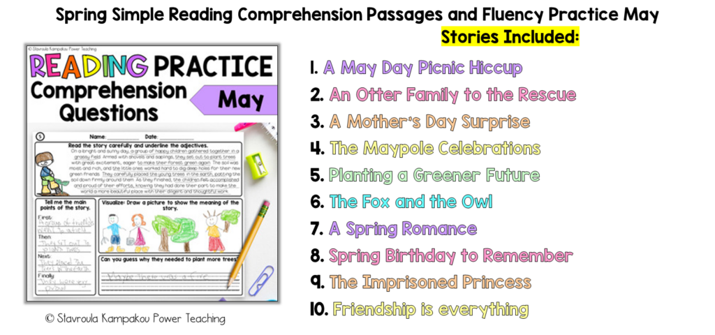 Spring Reading Comprehension Questions and Fluency Practice May | Made ...