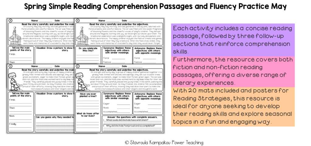 Spring Reading Comprehension Questions and Fluency Practice May | Made ...