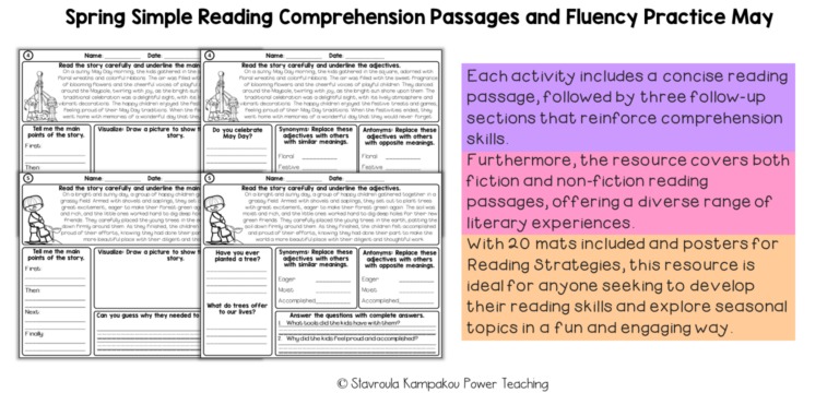 Spring Reading Comprehension Questions and Fluency Practice May | Made ...