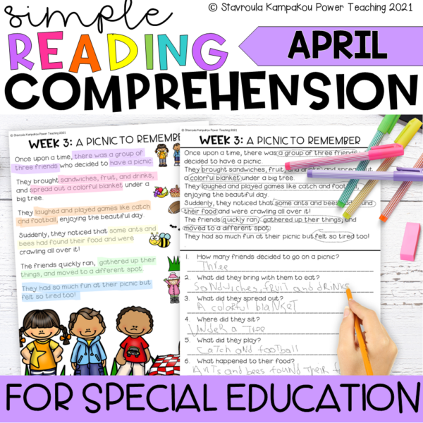 Spring Reading Comprehension Questions for Special Education April ...