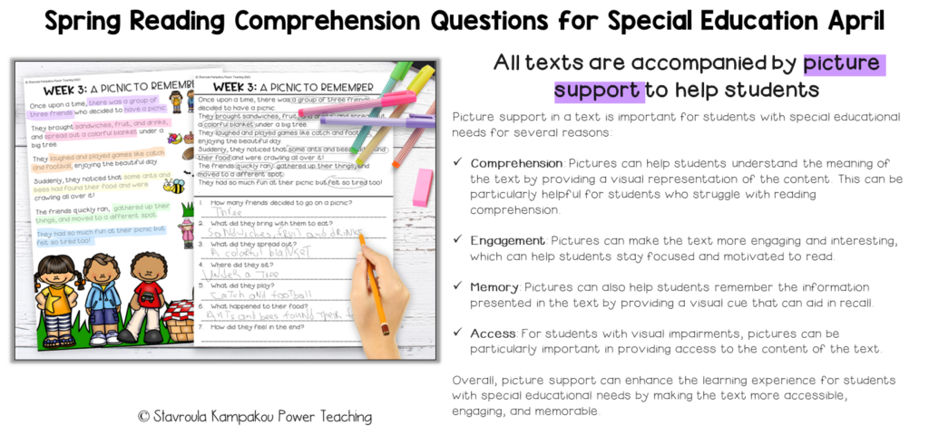 Spring Reading Comprehension Questions for Special Education April ...