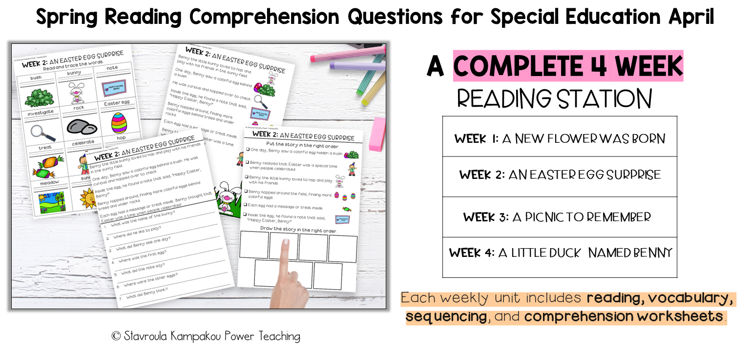 Spring Reading Comprehension Questions for Special Education April ...