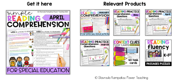 Spring Reading Comprehension Questions for Special Education April ...