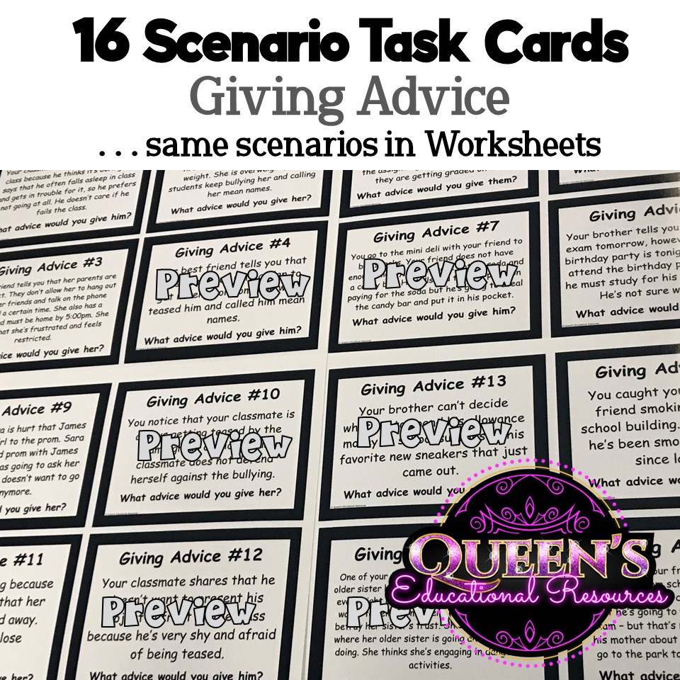 Giving Advice Scenario Task Cards and Worksheets | Made By Teachers