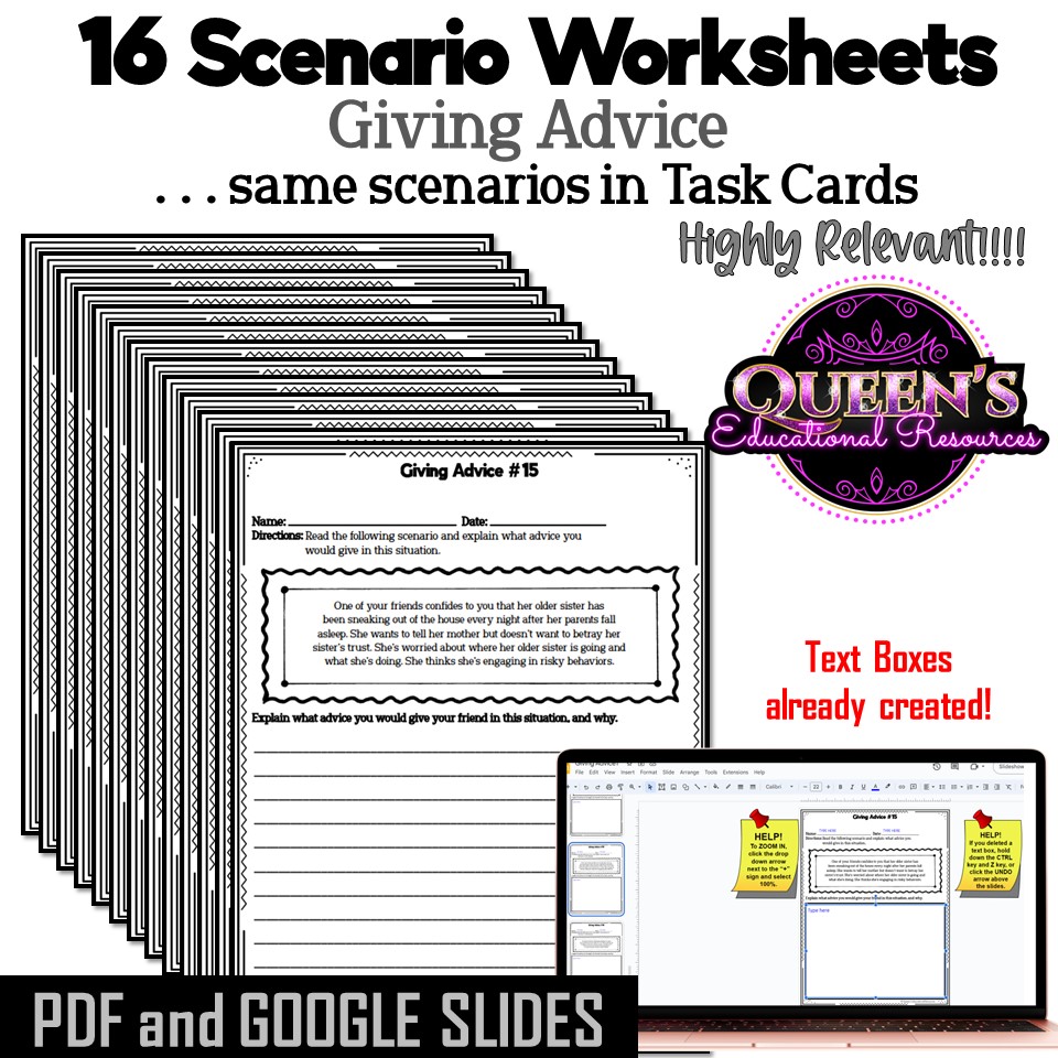 Giving Advice Scenario Task Cards and Worksheets | Made By Teachers