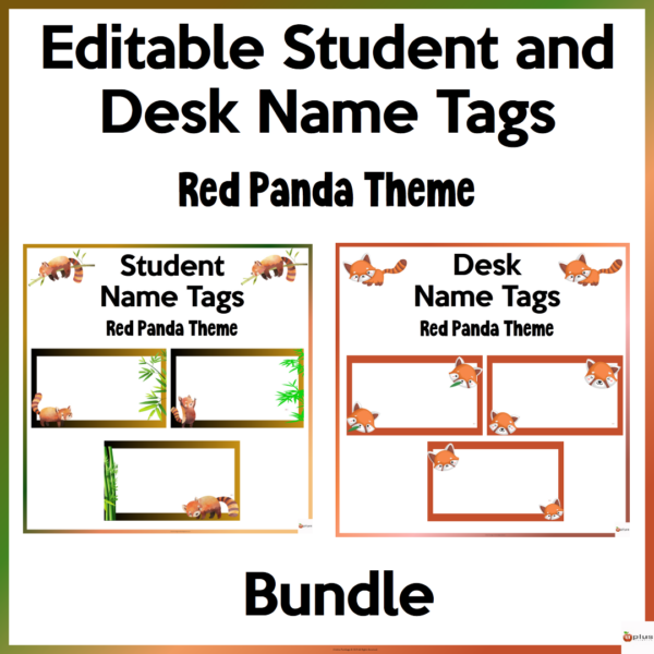 Red Panda Theme Student and Desk Name Tags Editable Bundle | Made By ...