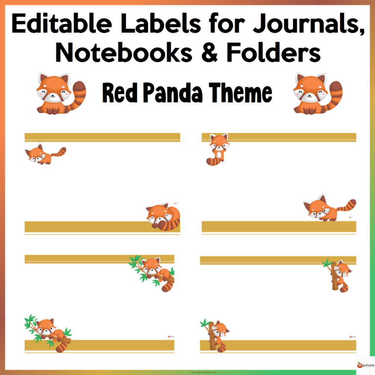 Red Panda Theme Folder, Journal, and Notebook Labels Editable | Made By ...