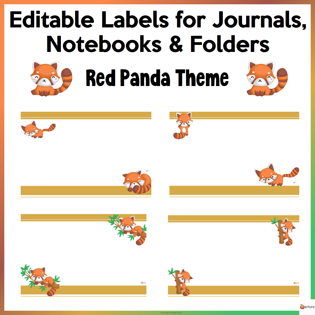 Red Panda Theme Folder, Journal, and Notebook Labels Editable | Made By ...
