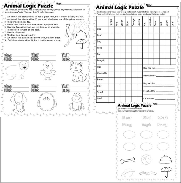 Animal Logic Puzzle Graph Reasoning Critical Thinking Skills Math ...