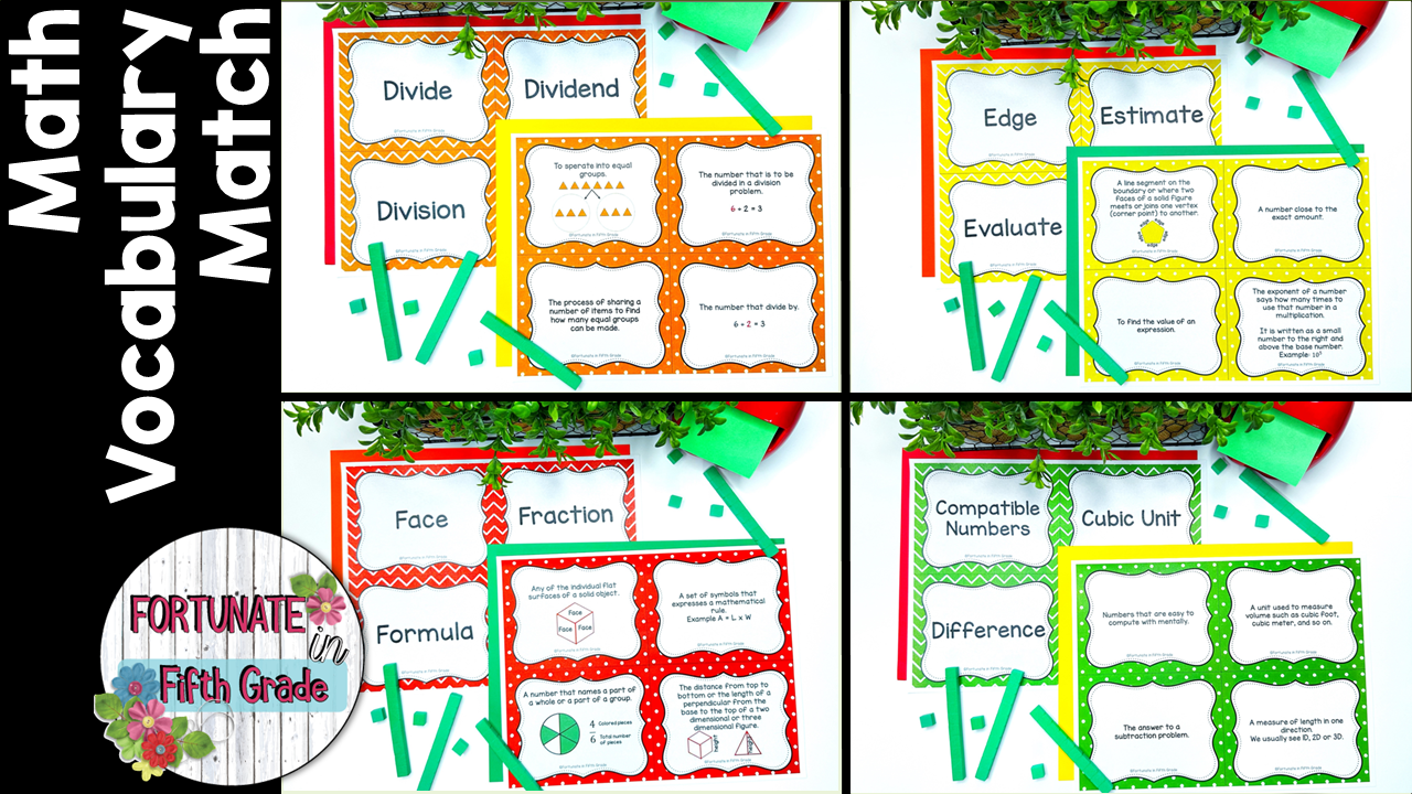 Math Vocabulary Match Task Cards | Made By Teachers