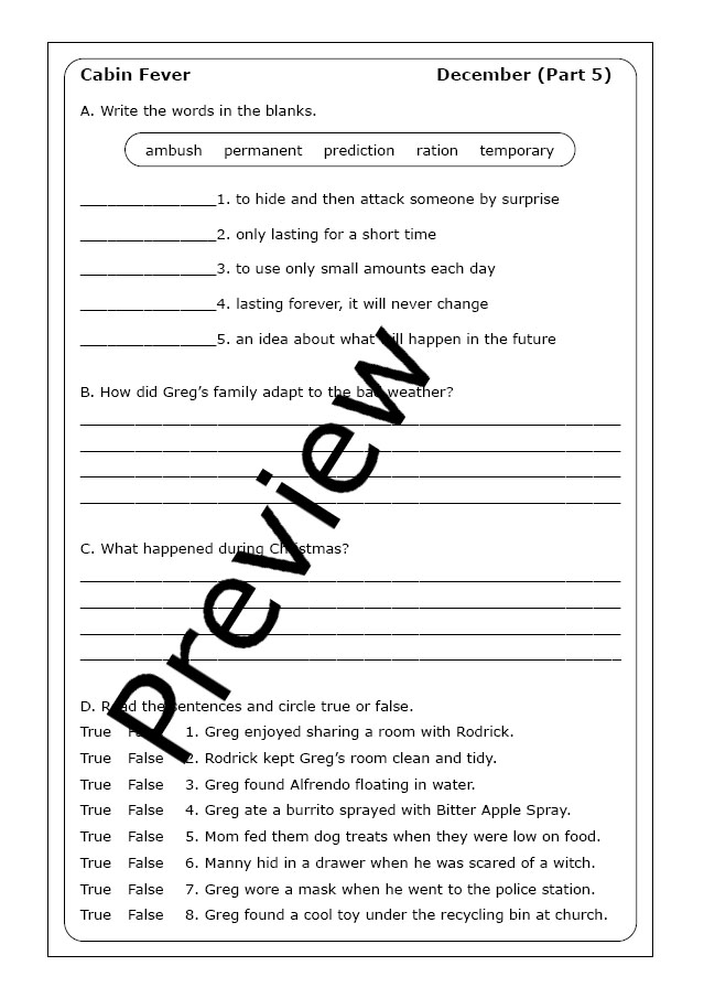 Jeff Kinney "Cabin Fever" worksheets | Made By Teachers