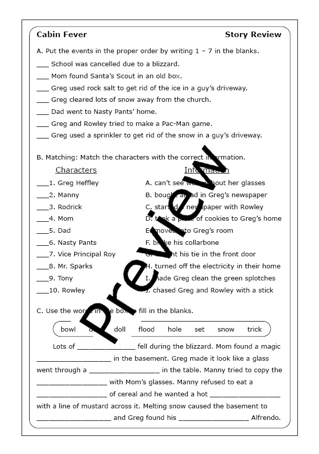 Jeff Kinney "Cabin Fever" worksheets | Made By Teachers