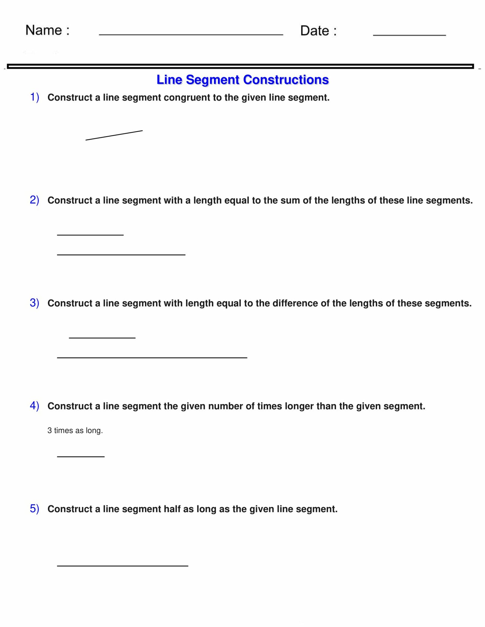 Construct a line segment - Constructions Worksheets - Geometry ...