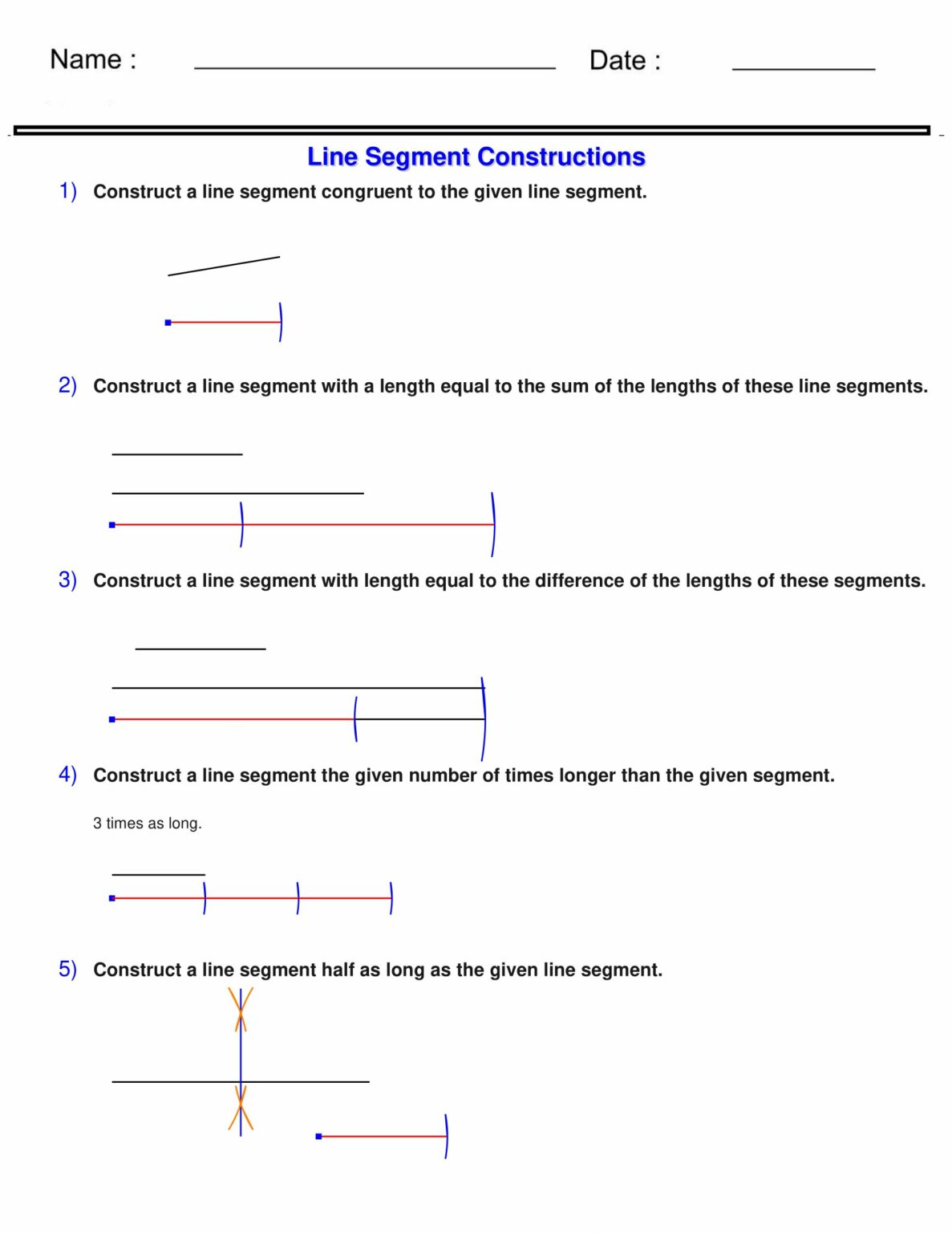 Construct a line segment - Constructions Worksheets - Geometry ...