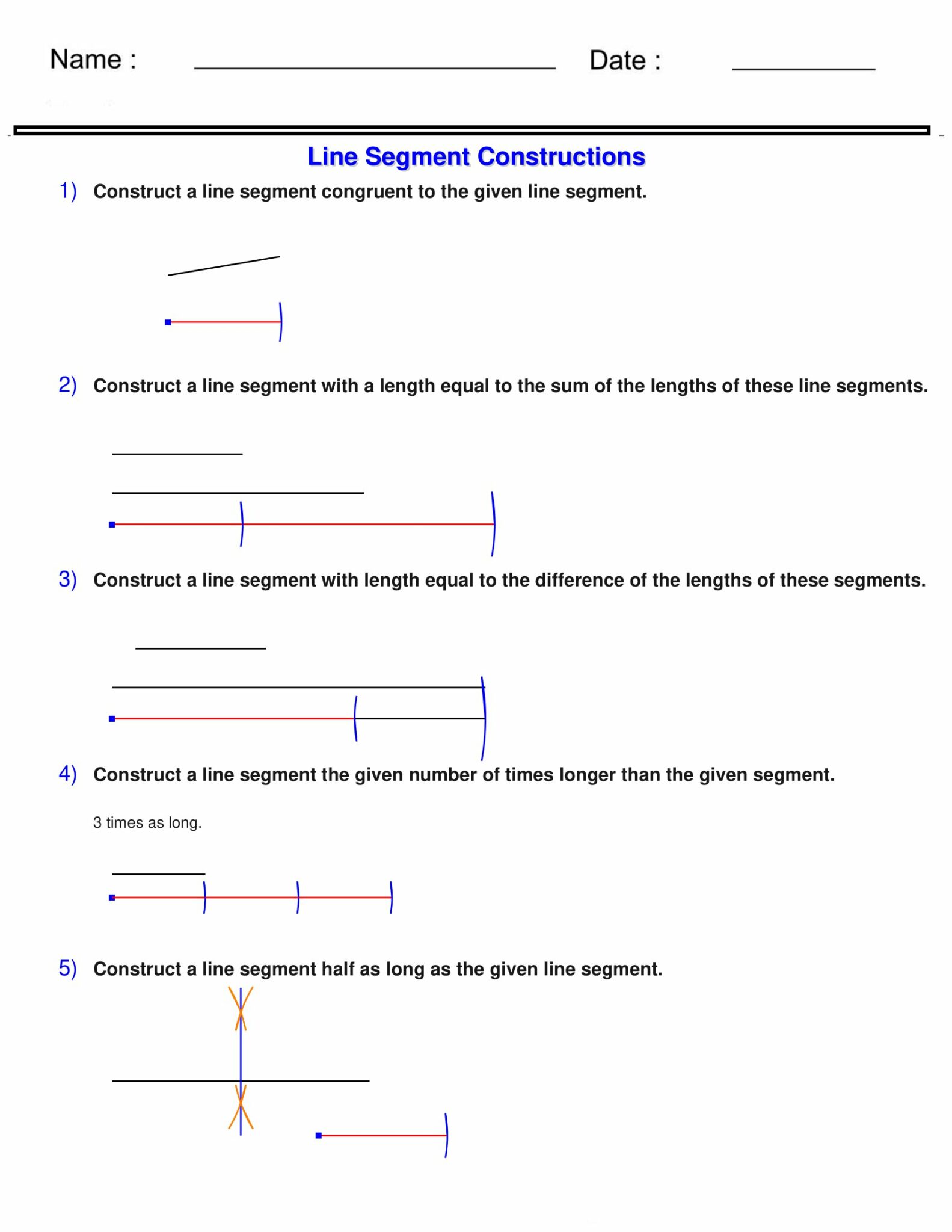 Construct a line segment - Constructions Worksheets - Geometry ...