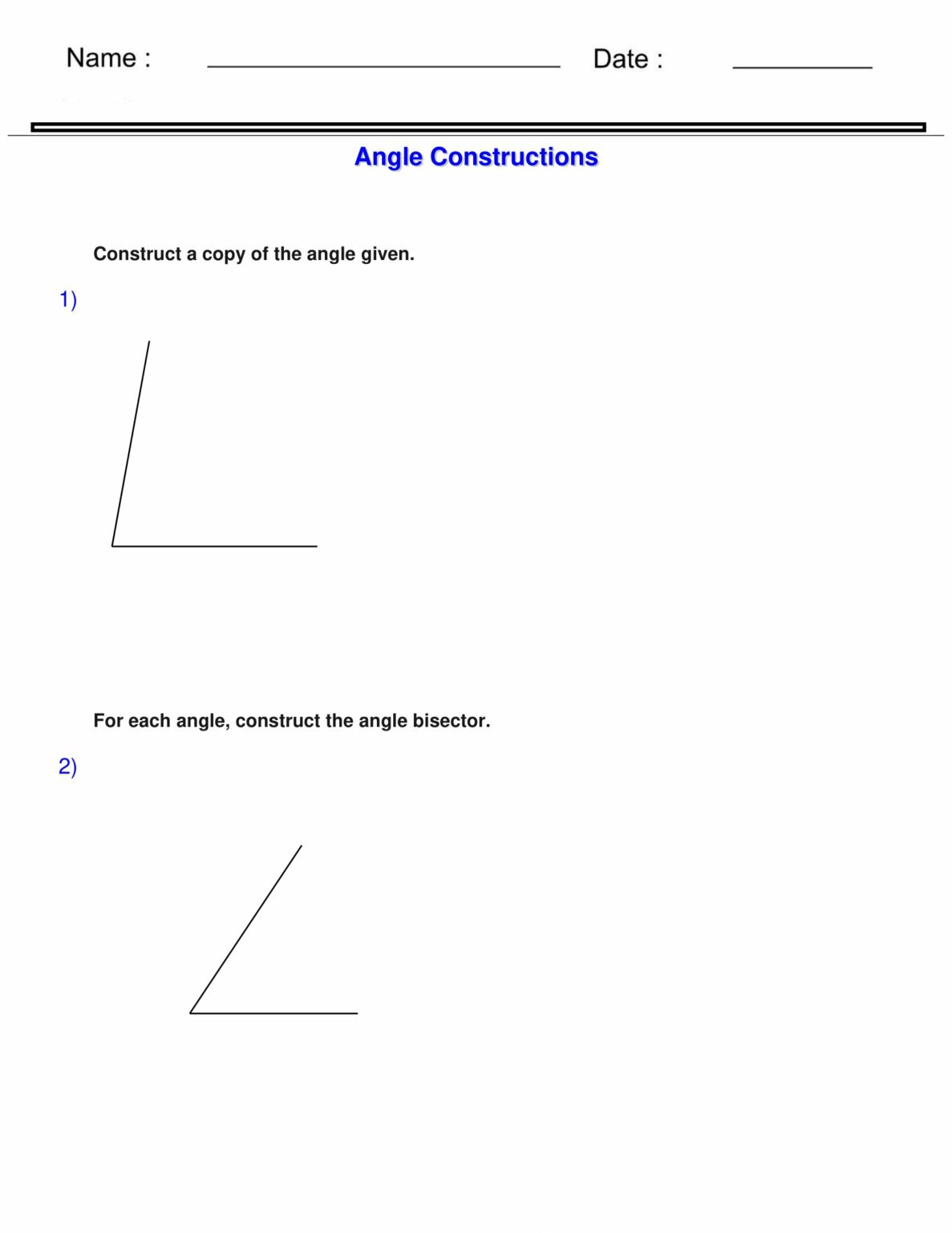 Construct a copy of the angle - Angle Constructions Worksheets | Made ...